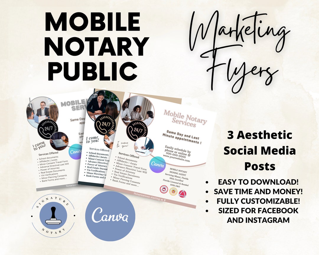 Notary Public Marketing Flyers, Notary Signing Agent Branding, Notary ...