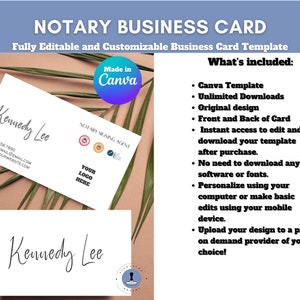 Editable Notary Business Card Template: Canva Design (instant Download ...