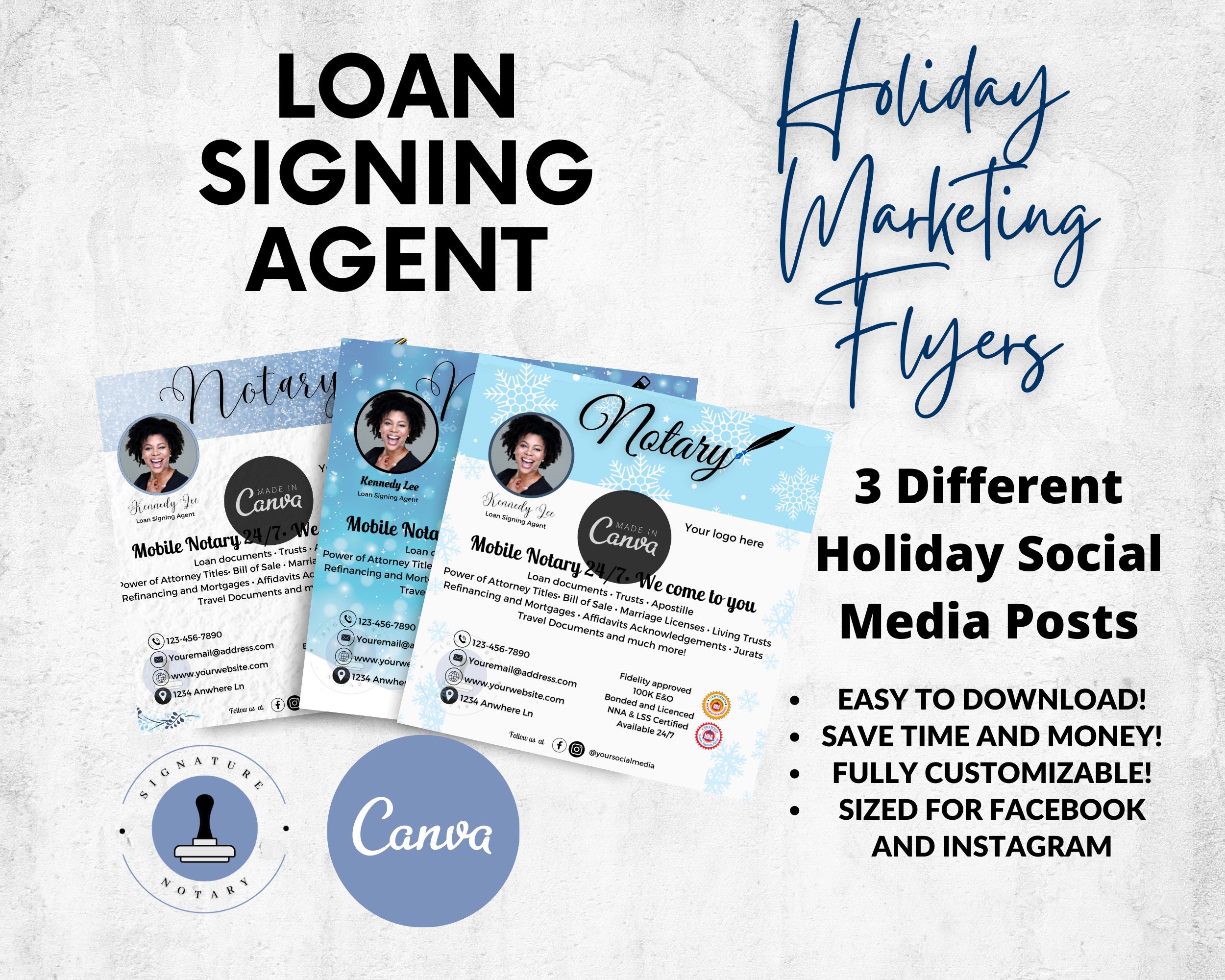 3 Notary Public Holiday Marketing Flyers, Loan Signing Agent , Notary ...