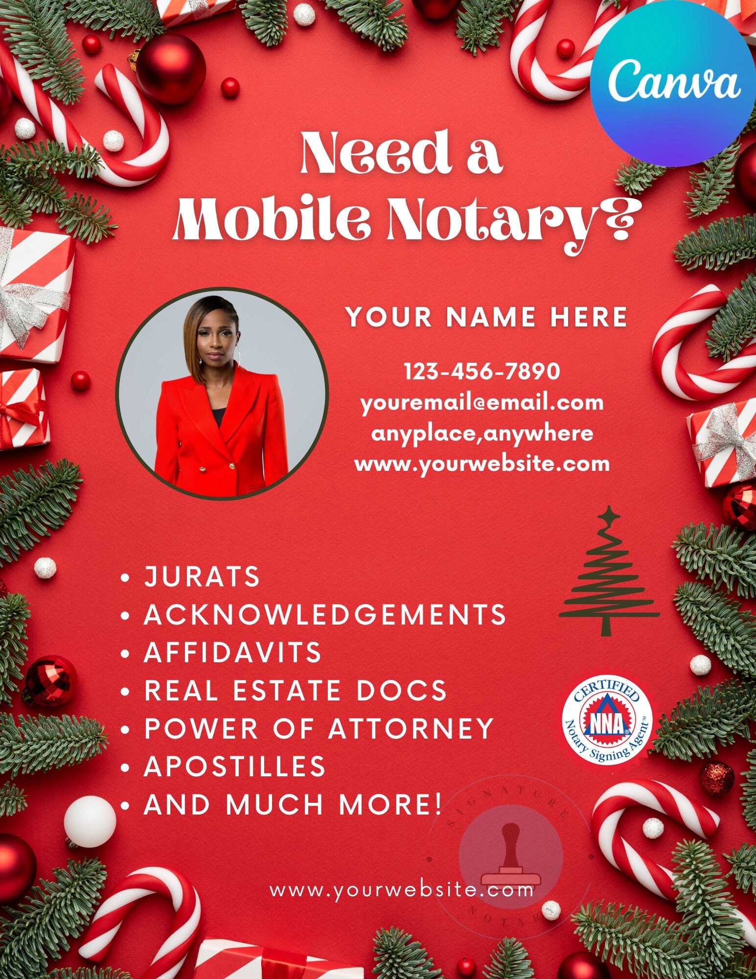 4 Holiday Notary Designs, Notary Public Holiday Flyer, Christmas Notary ...