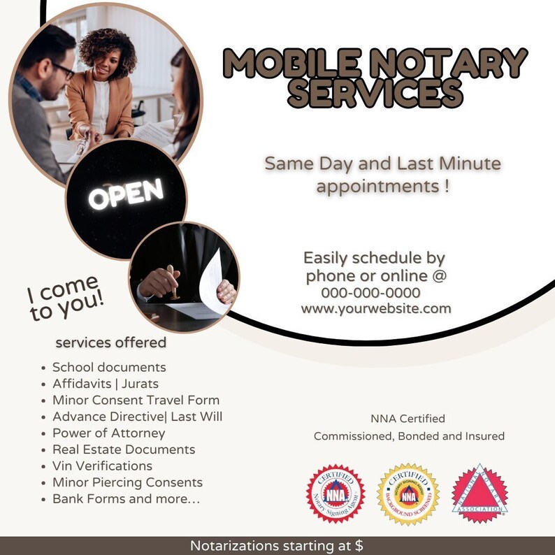 3 Notary Public Marketing Flyers, Notary Signing Agent Branding, Notary ...