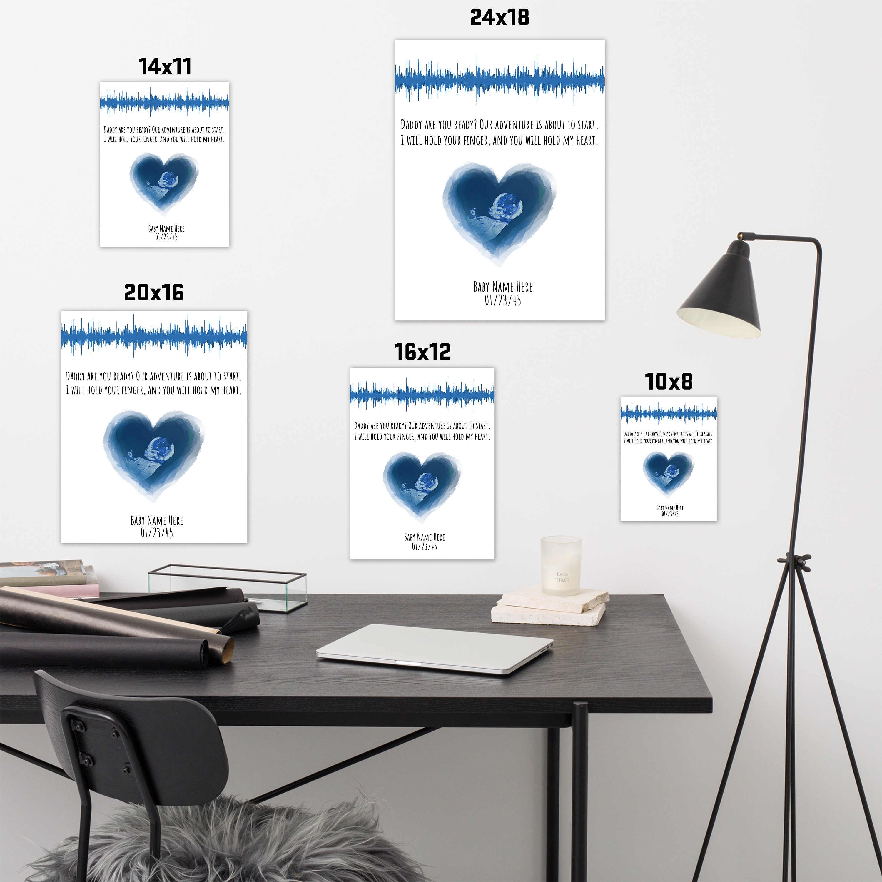Sonogram & Heartbeat Waveform Digital Print - Personalized Gift for ...