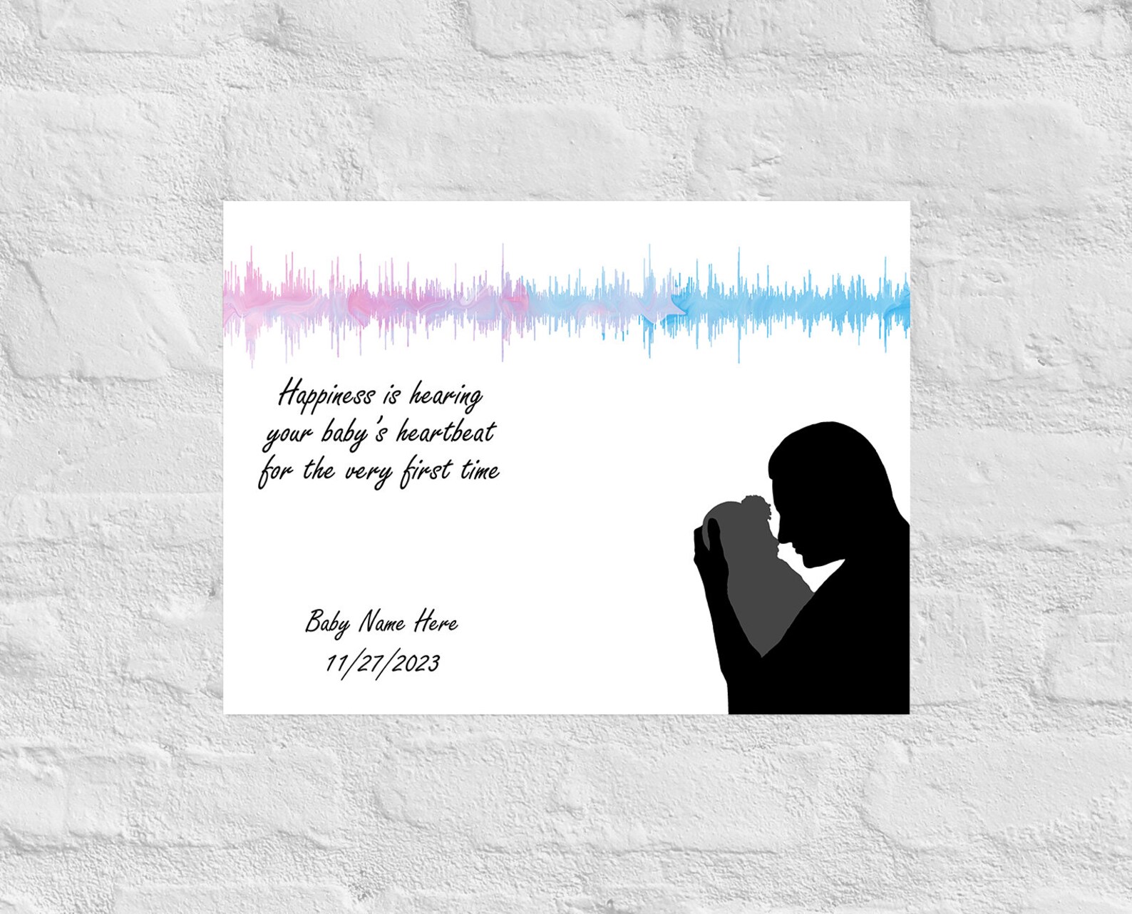 Heartbeat Soundwave & Silhouette Digital Print - Personalized Gift for ...