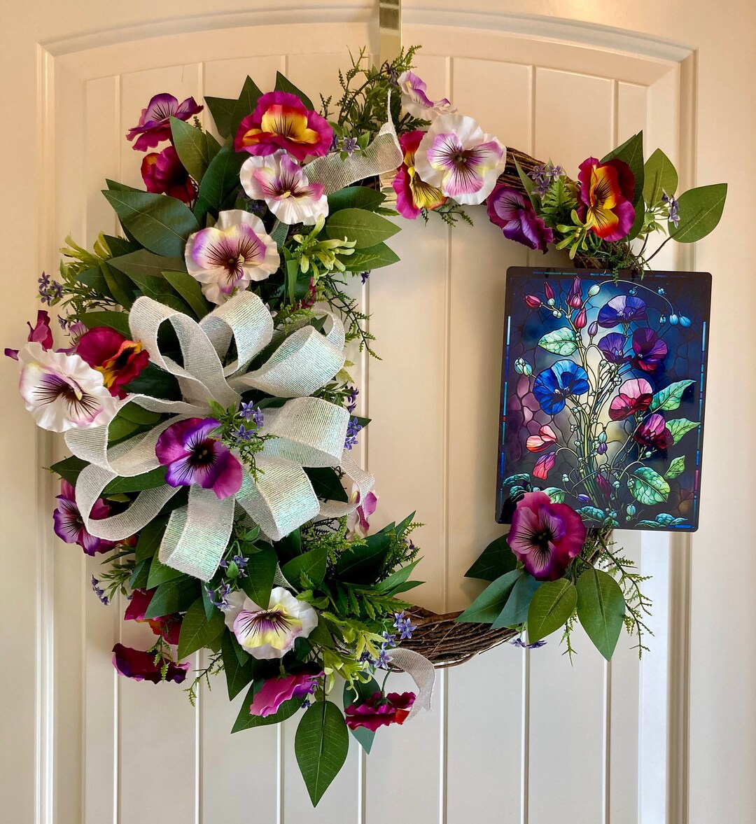 Grapevine Pansy Wreath-pansy Wreath With Sign-grapevine Pansy Wreath ...