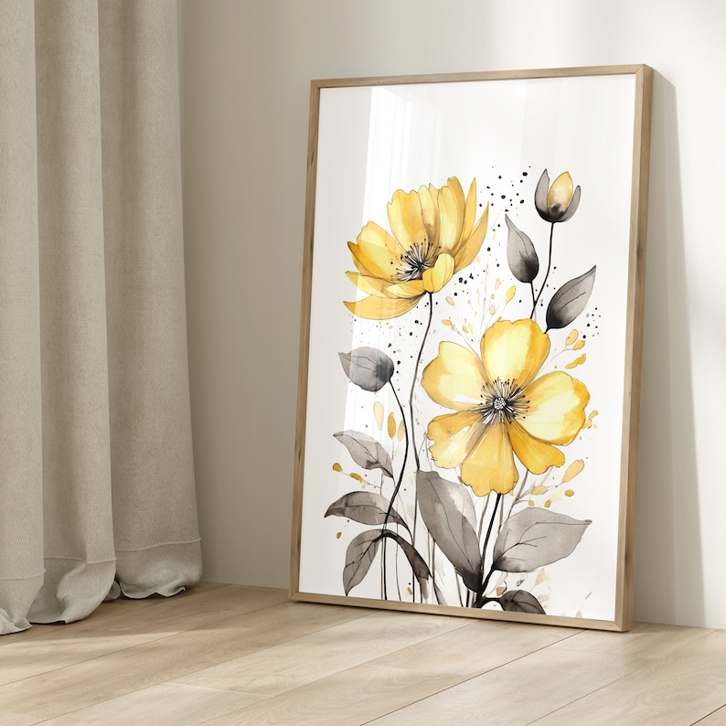 Flowers Print Yellow Set of 3 Prints, Watercolor Floral Art, Flower ...