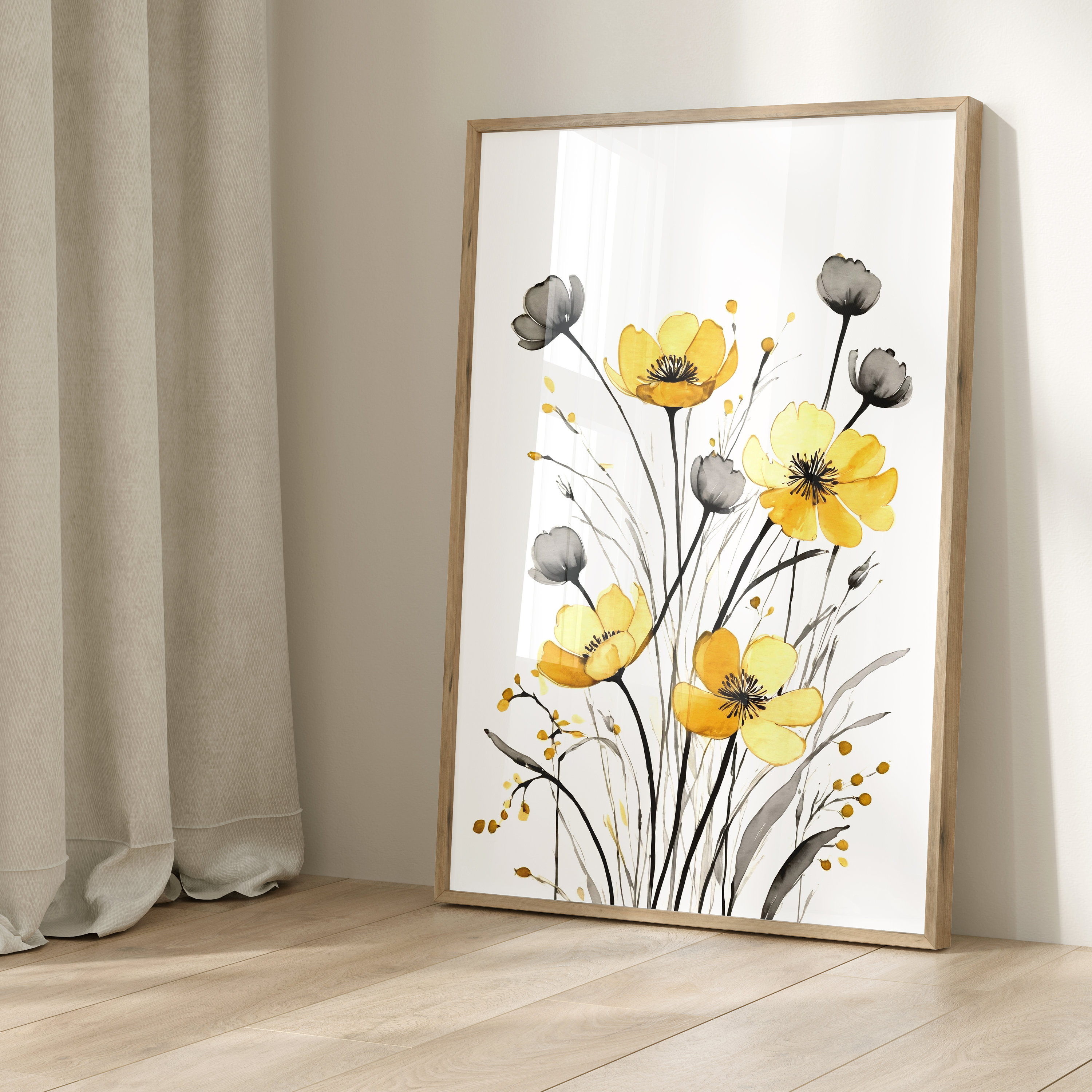 Flowers Print Yellow Set of 3 Prints, Watercolor Floral Art, Flower ...