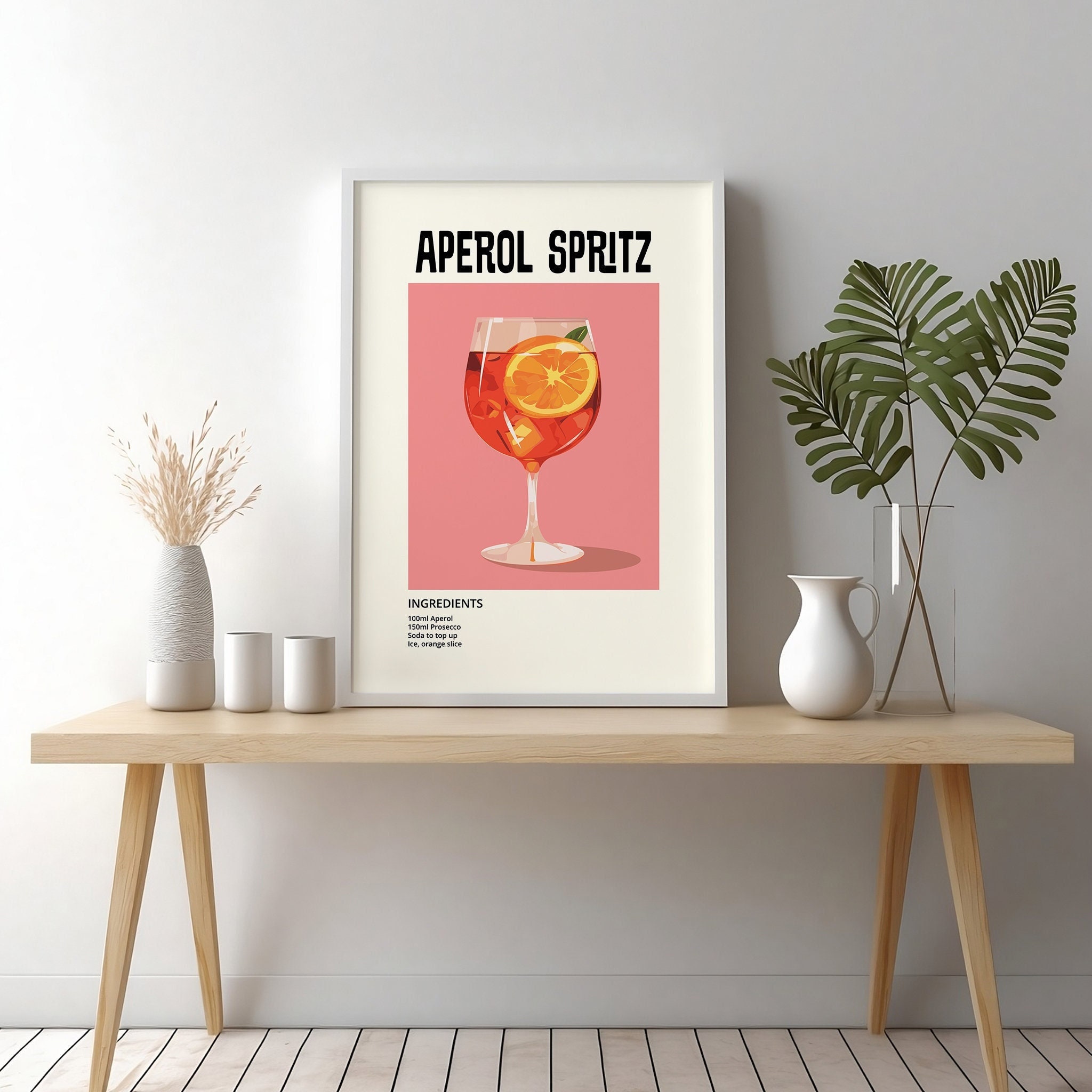 Aperol Spritz Poster, Pink Home Bar Cart Decor, Cocktail Retro Print ...