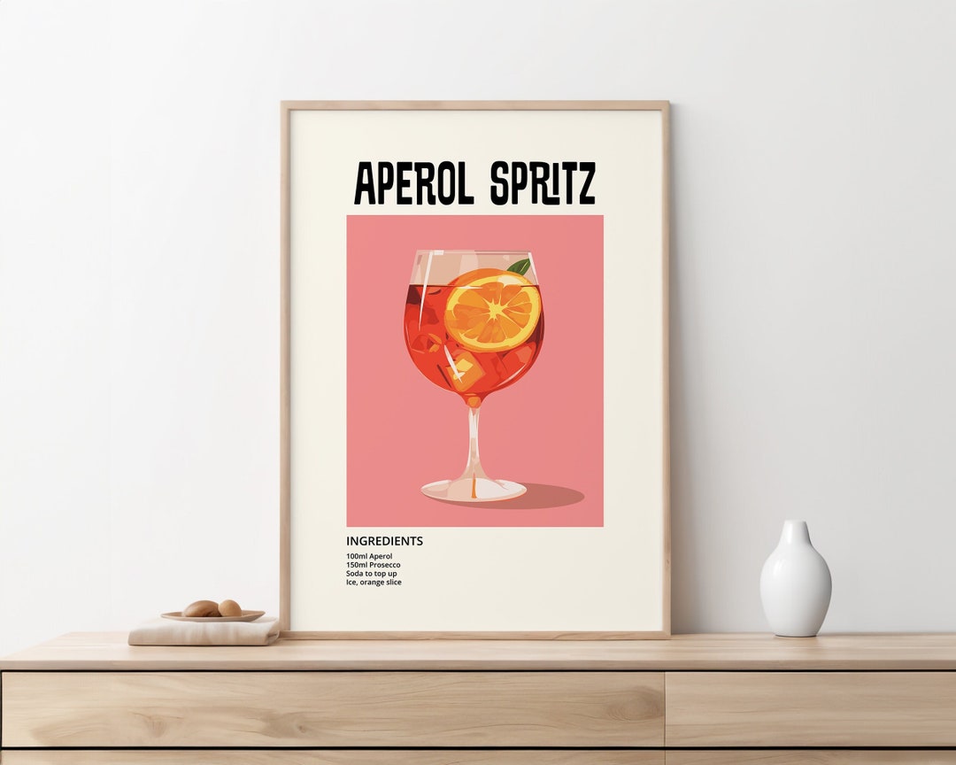 Aperol Spritz Poster, Pink Home Bar Cart Decor, Cocktail Retro Print ...