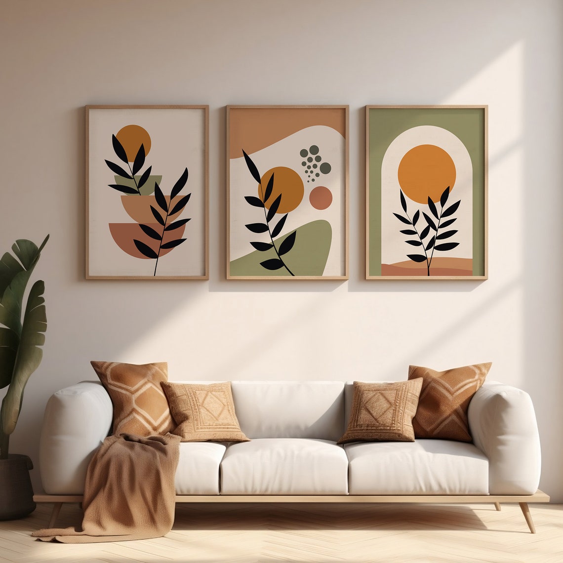Boho Abstract Wall Art Decor: Set of 3 Prints Green and - Etsy