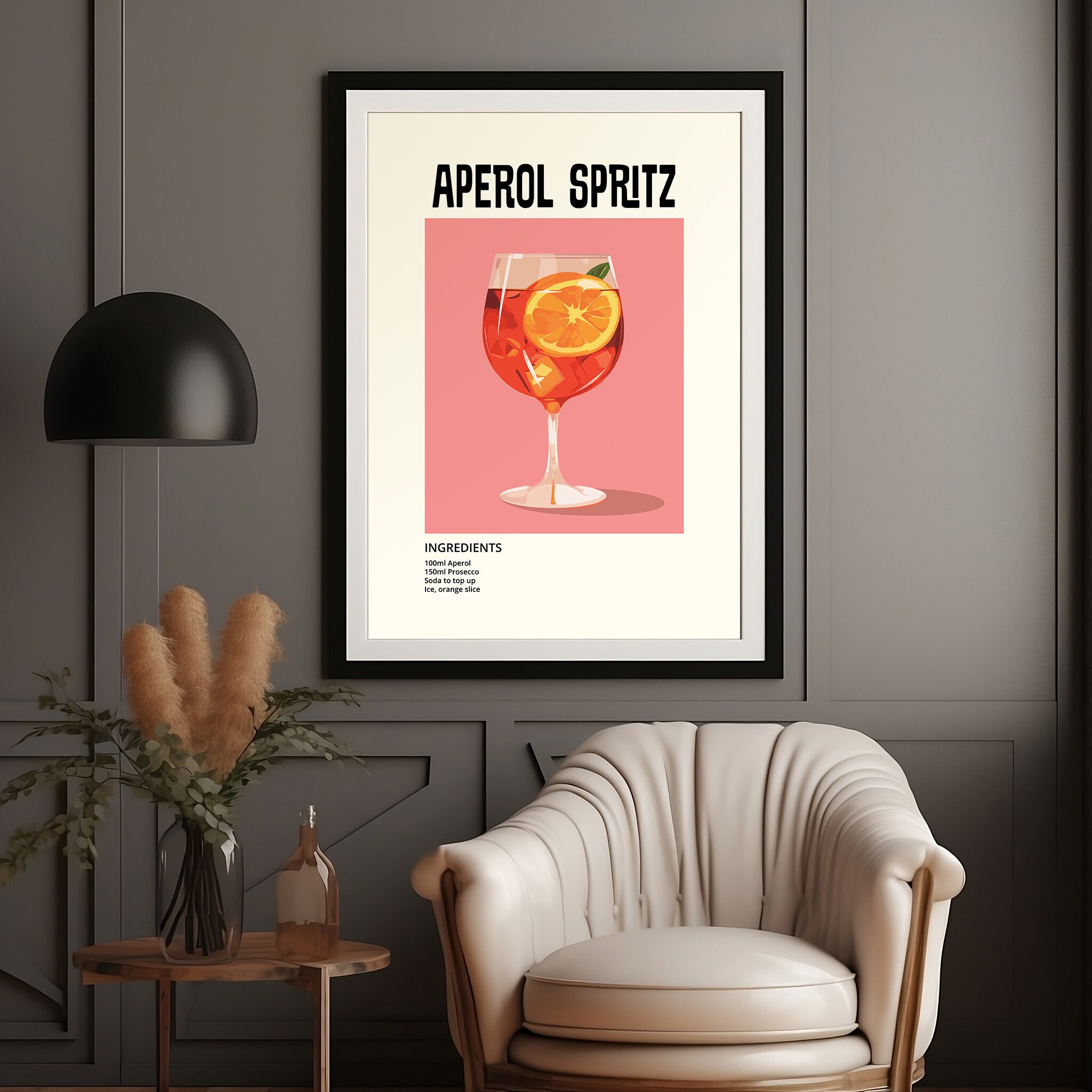 Aperol Spritz Poster, Pink Home Bar Cart Decor, Cocktail Retro Print ...