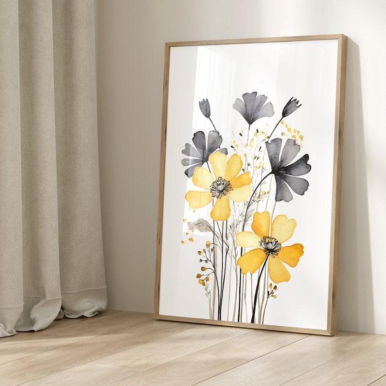 Flowers Print Yellow Set of 3 Prints, Watercolor Floral Art, Flower ...
