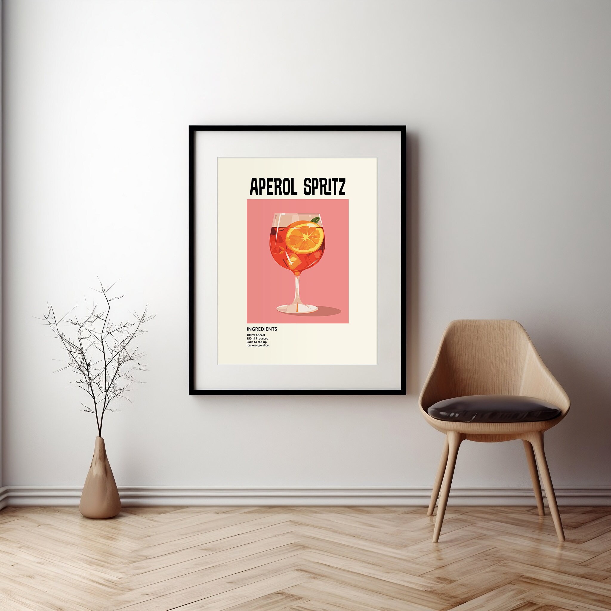 Aperol Spritz Poster, Pink Home Bar Cart Decor, Cocktail Retro Print ...