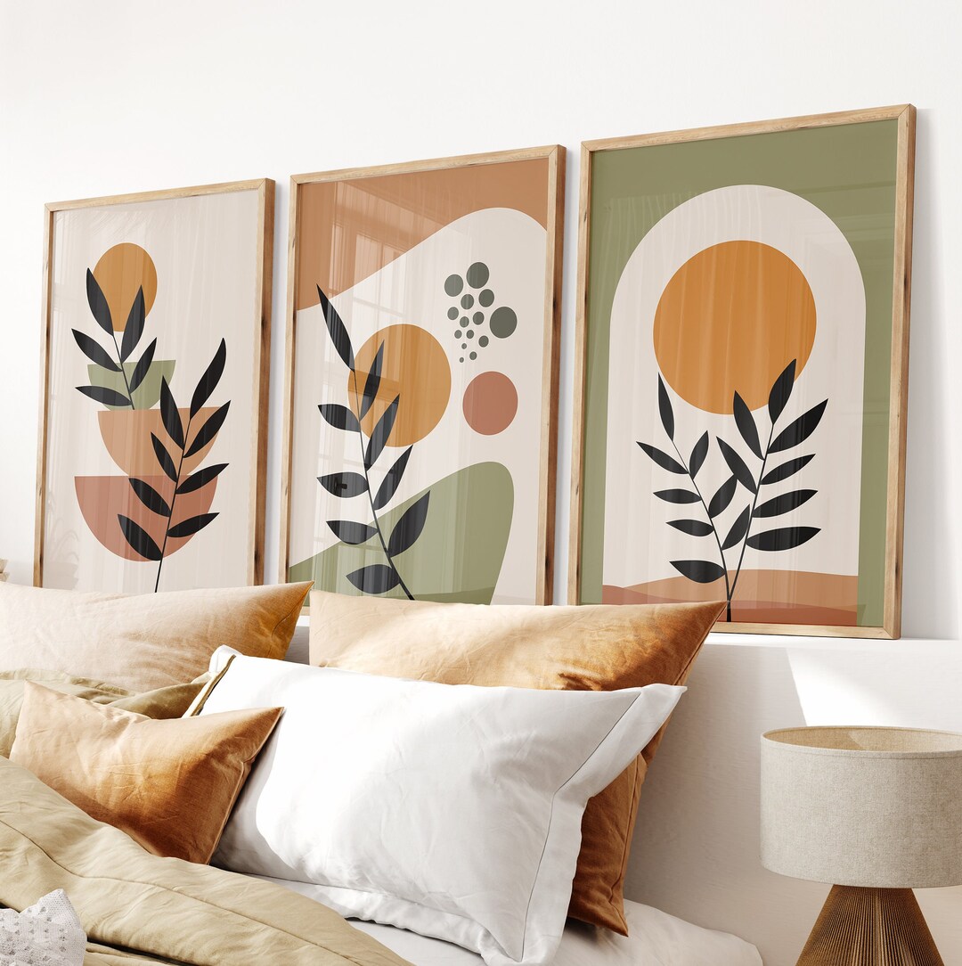 Boho Abstract Wall Art Decor: Set of 3 Prints Green and - Etsy