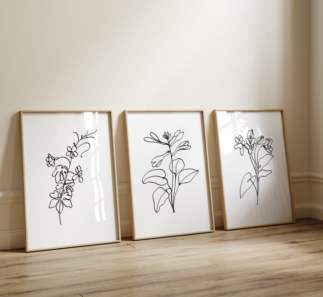 Line Drawing Botanical Prints, Wild Flowers Line Art, Minimalist Flower ...