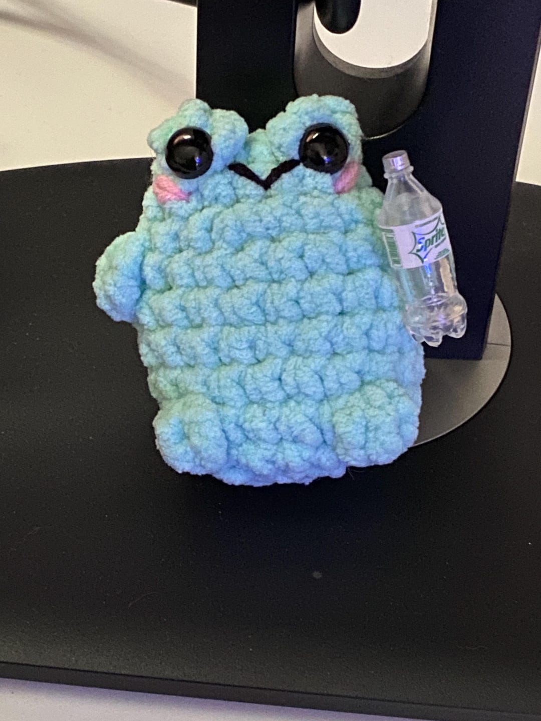 Crochet Frog With Mini Soda Bottle Plushie Handmade Amigurumi Car Desk ...