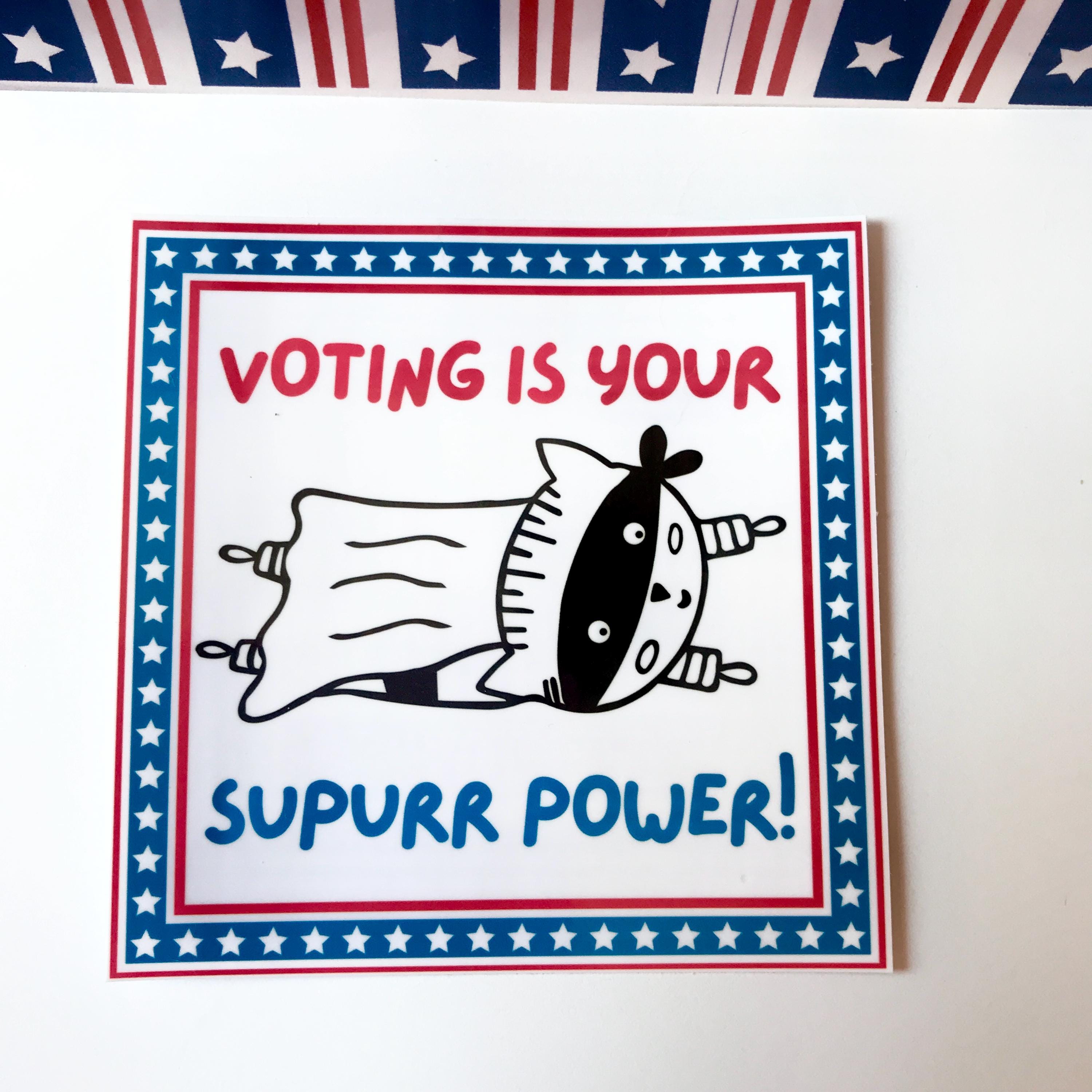 Voting is Your Supurr Power Cat Sticker - Funny Political Sticker ...