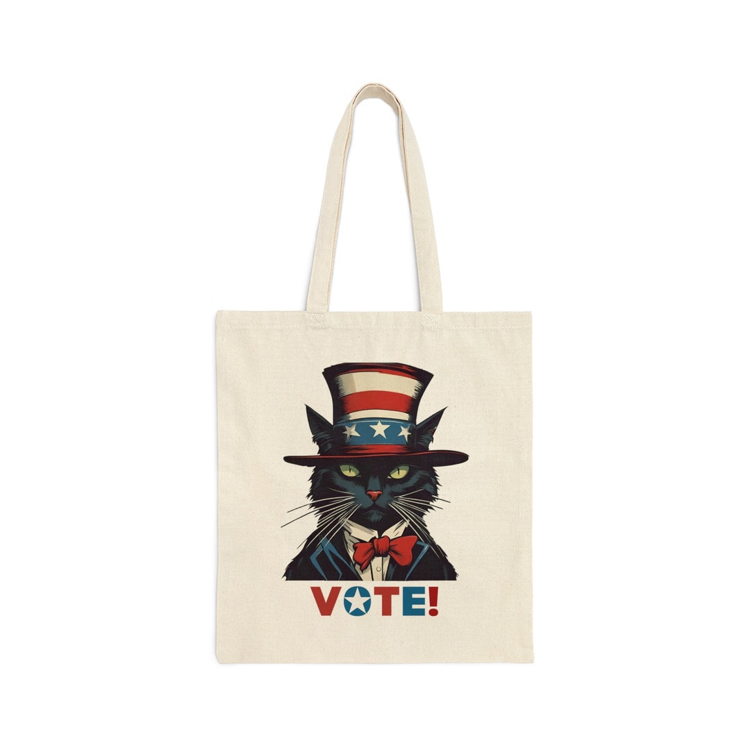 Uncle Sam Cat Vote Canvas Tote Bag - Vote Election Bag - We Want YOU to ...