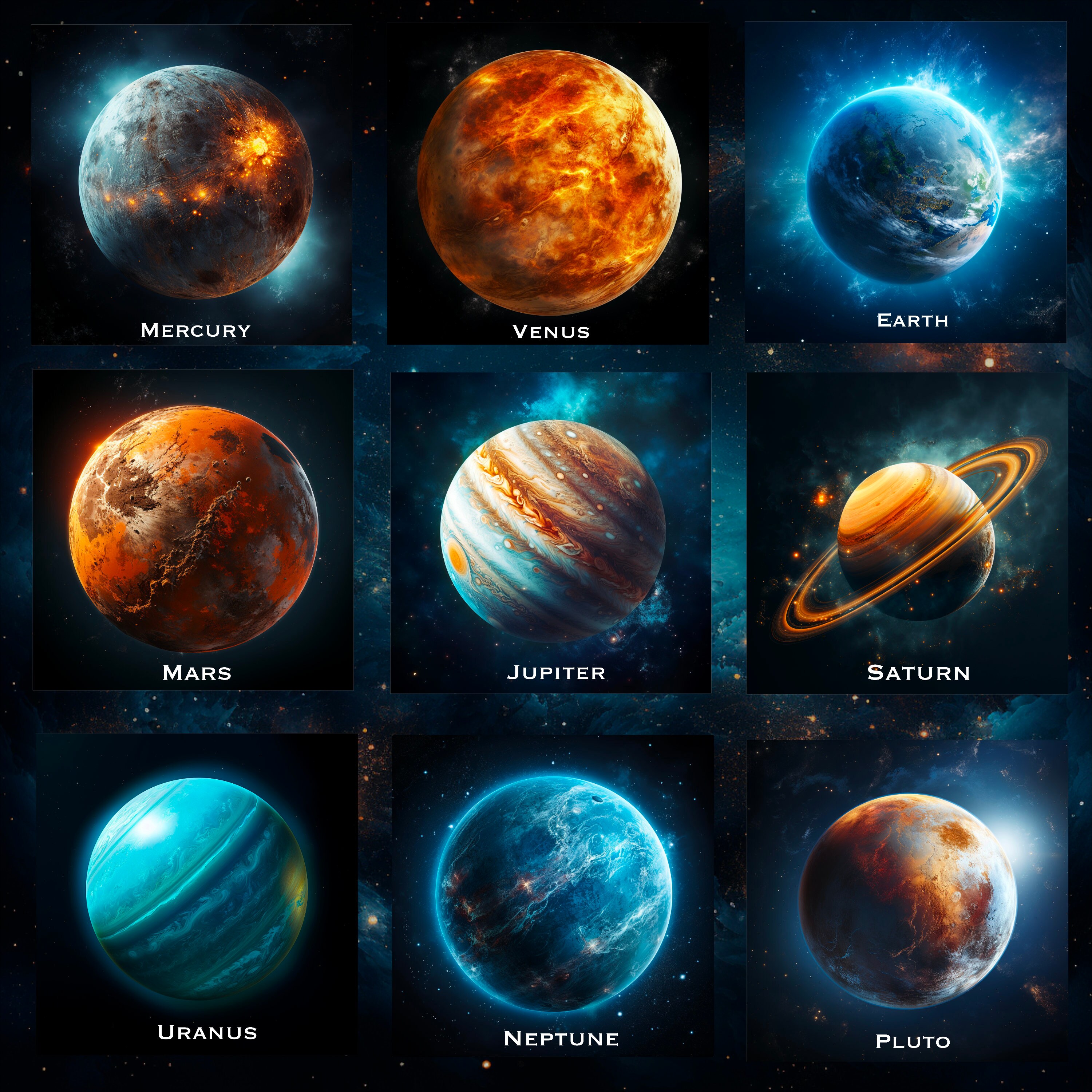 9 Planets Clipart Set, PNG Digital Download, Planet Digital Art, Space ...
