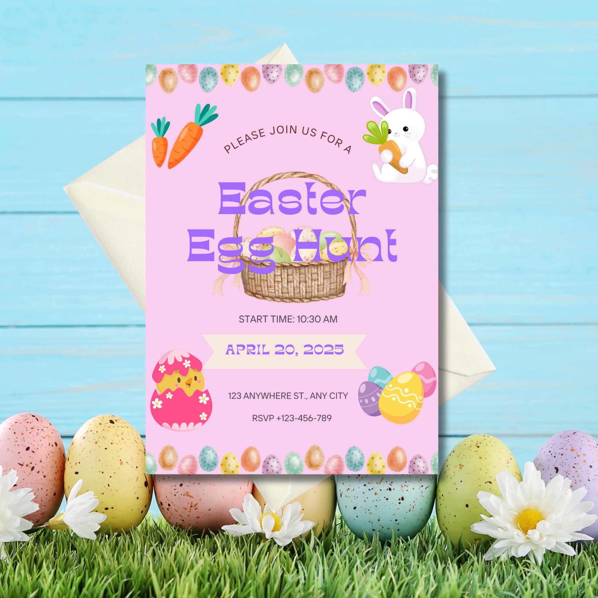 Easter Egg Hunt Editable Invitation Template | Spring Party Digital ...