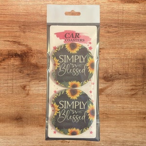 Simply Blessed, Religious Car Coasters, Sunflower Lover, Christian Coasters - Etsy