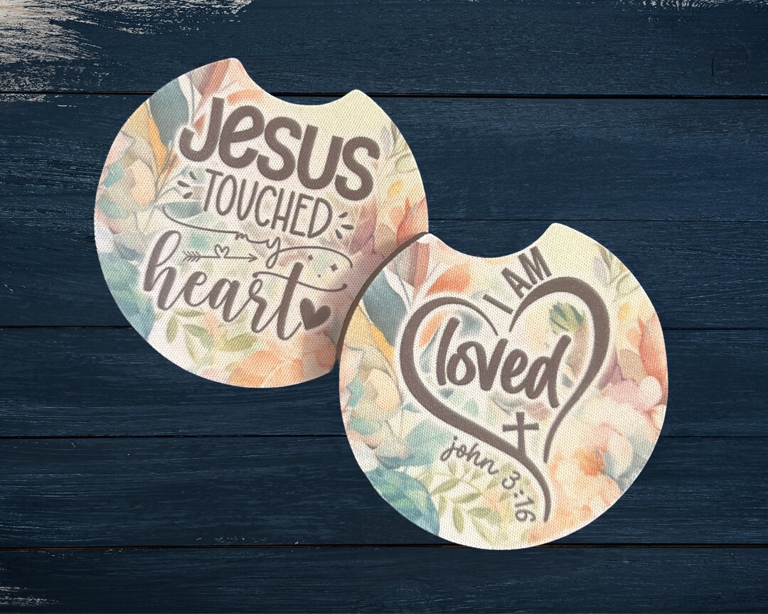 Floral Scripture Coasters, I Am Loved, Bible Verse Car Coasters, John 3 ...