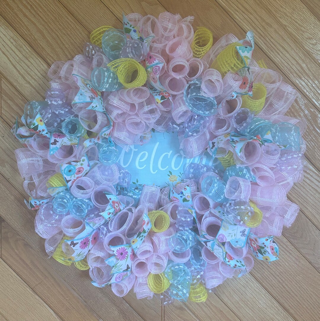 Pastel Welcome Wreath With Floral Ribbon Welcoming Porch - Etsy