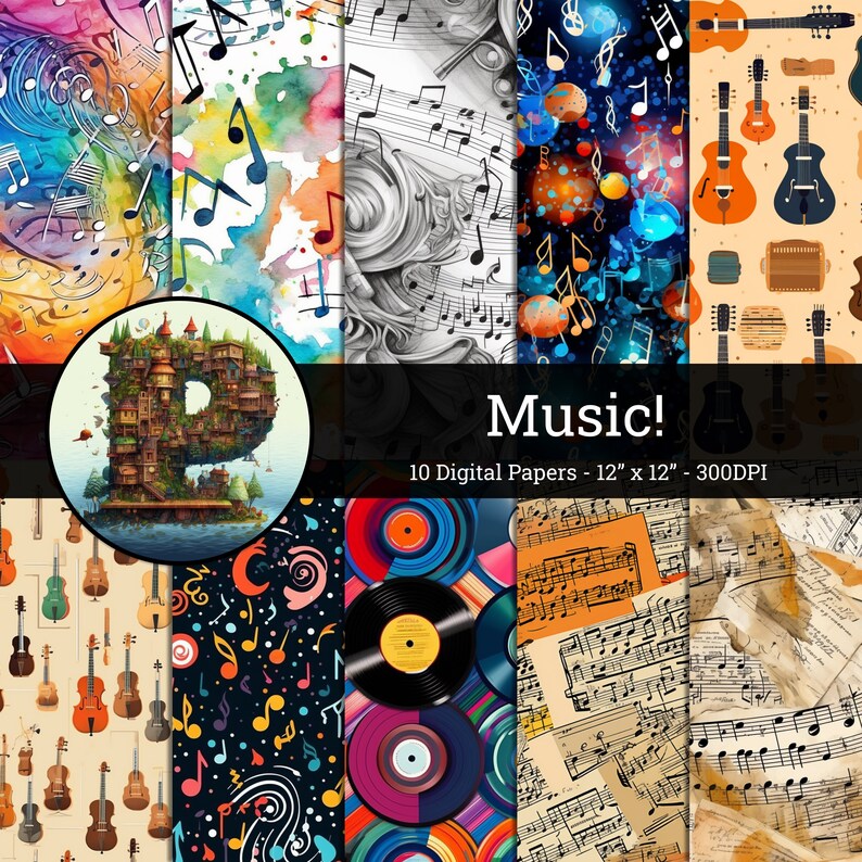 12x12 Music Digital Paper 10 Pack DIY Music Crafts Music Digital Paper ...
