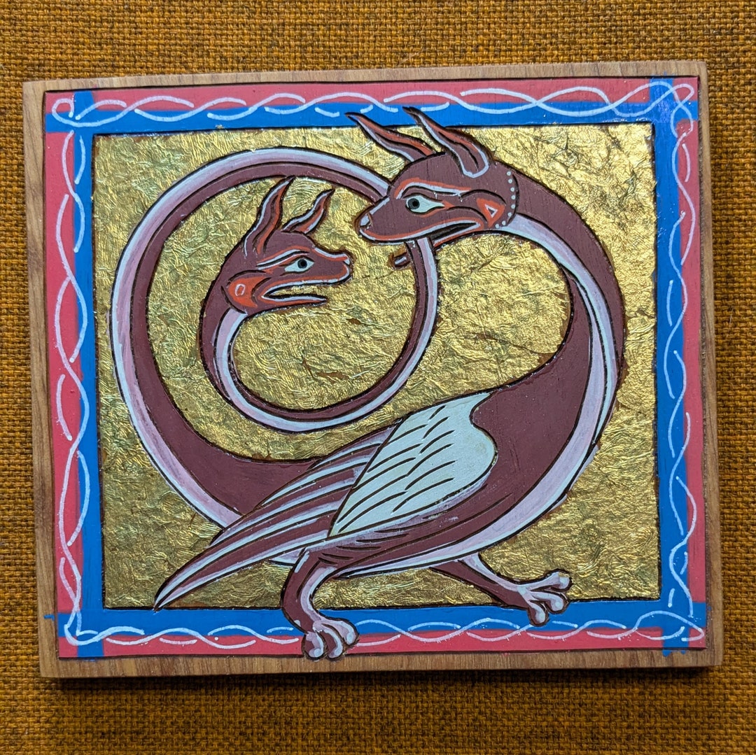 Medieval Dragon Ouroboros Hand Painted and Engraved Wall Piece - Etsy