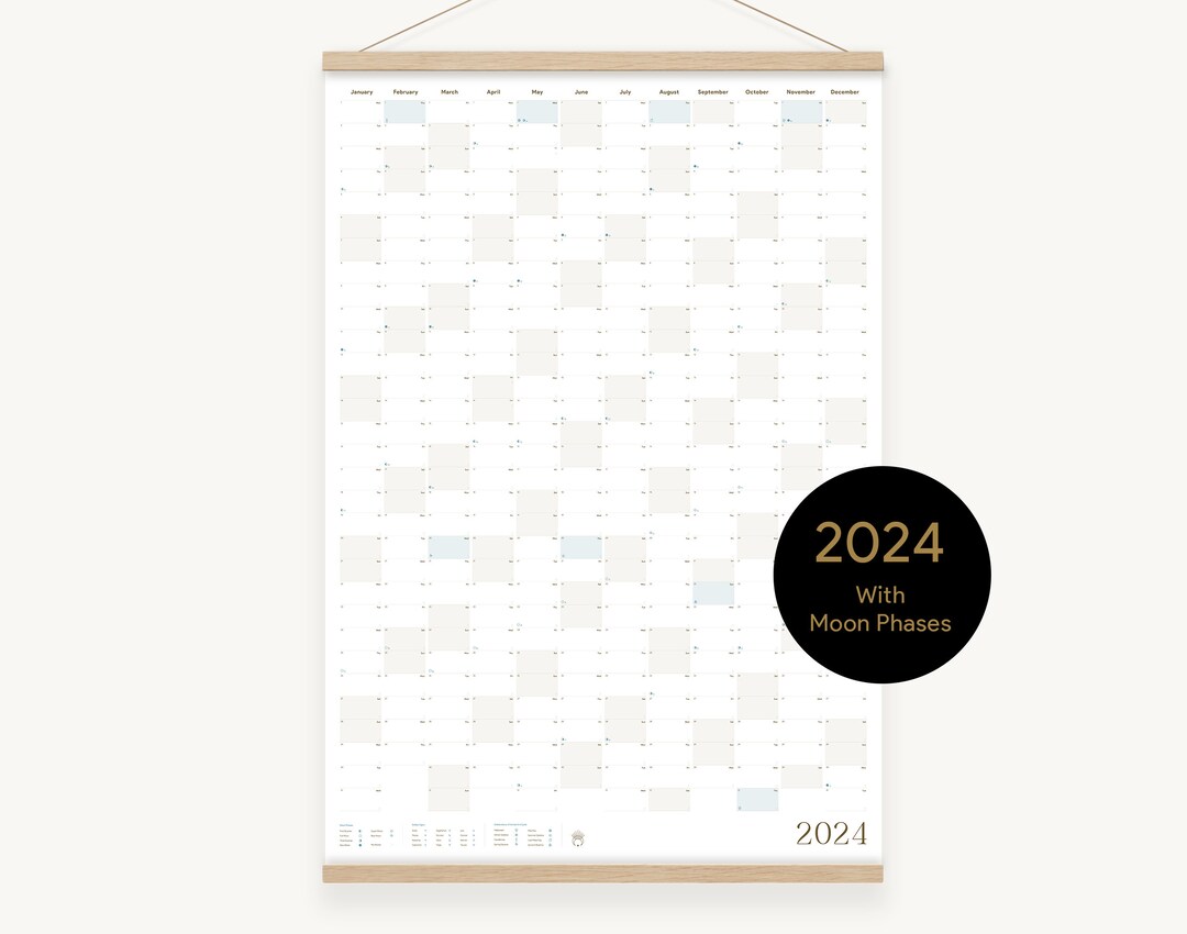 Large Annual Wall Planner 2024 With Oak Hanger Printed Yearly Calendar ...