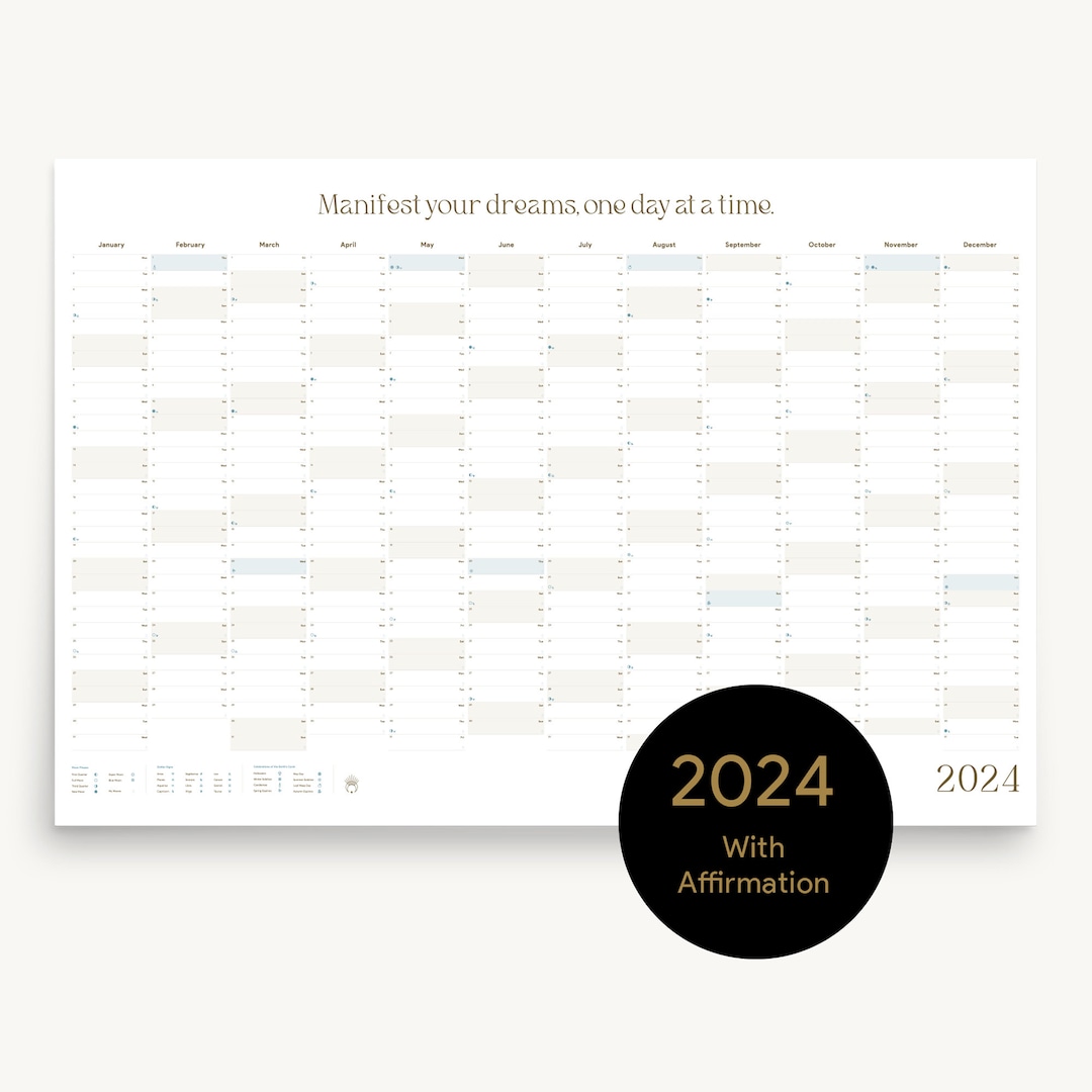 Large Annual Wall Planner 2024 Planner With Affirmation Printed Yearly ...