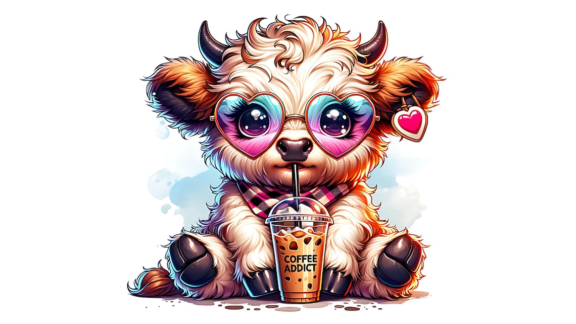 Coffee Addict Highland Cow Png, Heifer Cow, Coffee PNG, Iced Coffee PNG ...