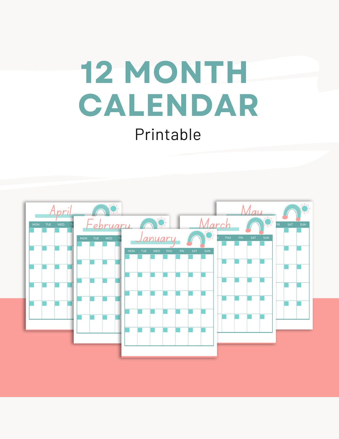 Monthly Blank Printable Calendar for Work, Cleaning, Birthday, or ...