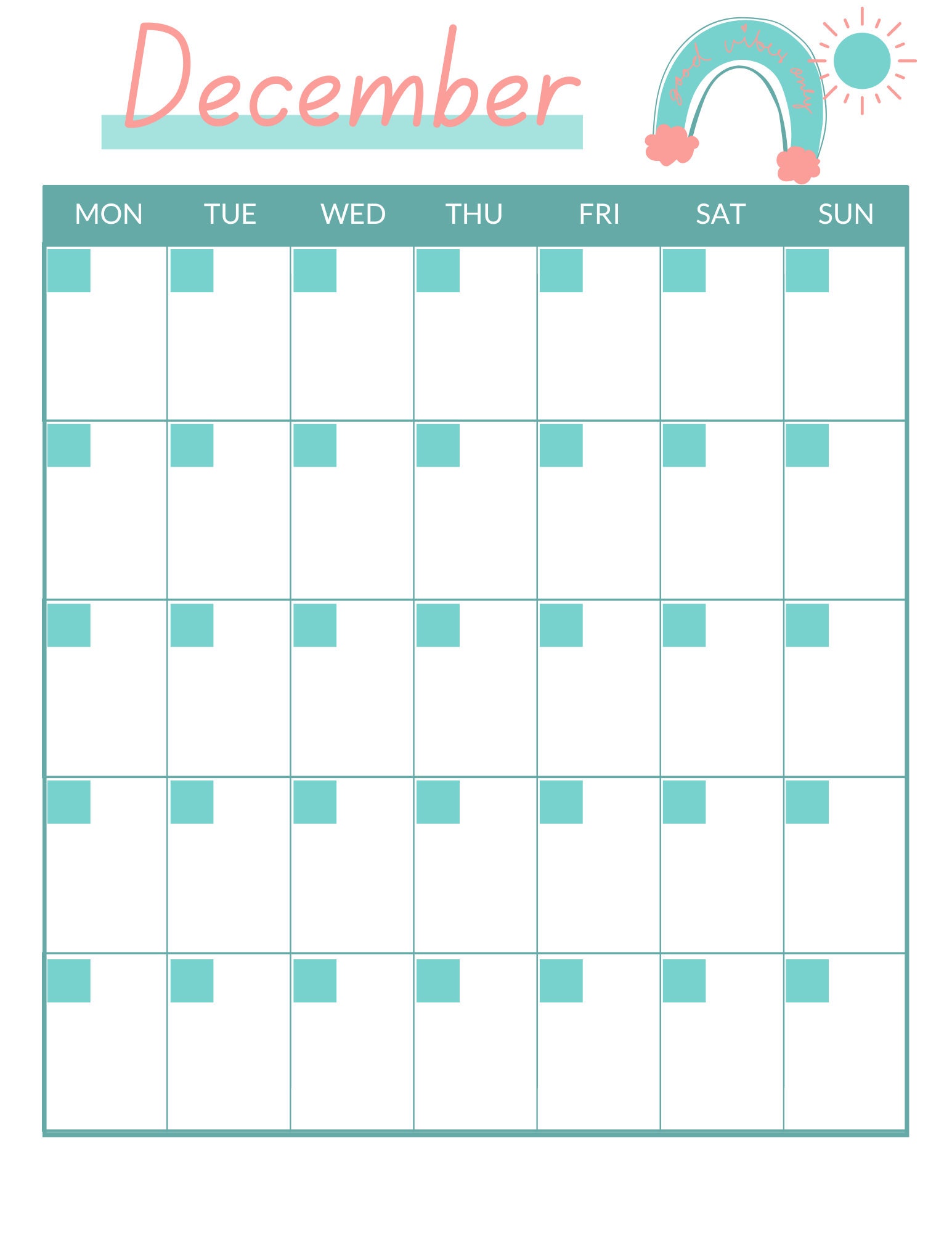 Monthly Blank Printable Calendar for Work, Cleaning, Birthday, or ...