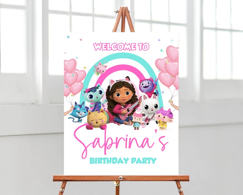 Editable Gabby's Dollhouse Birthday Welcome Sign Template - Etsy UK