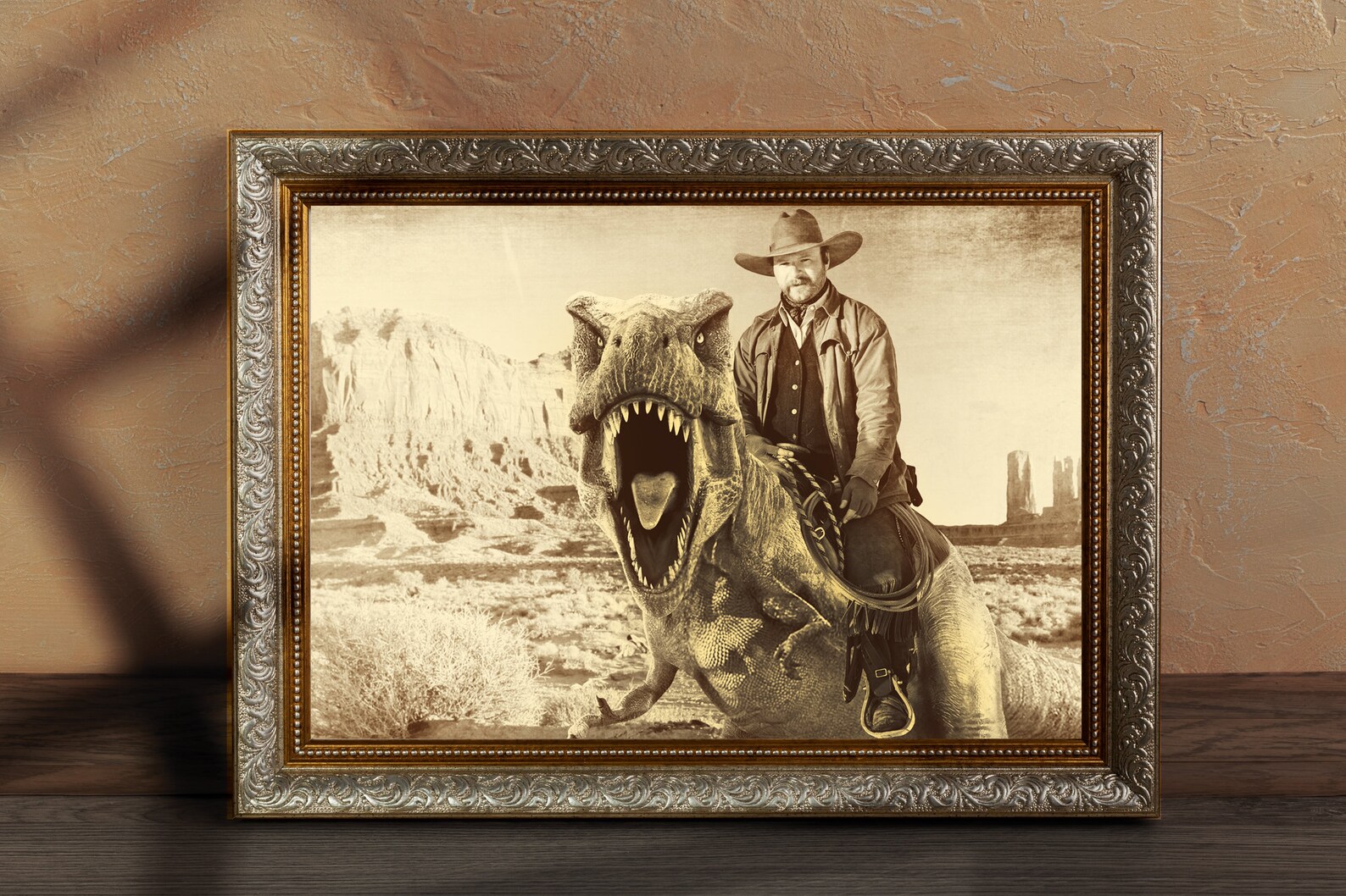 Dinosaur Cowboy, Vintage Photography, Art Poster Print, Dark Academia ...