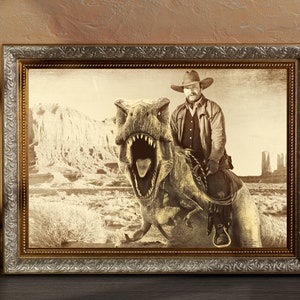 Dinosaur Cowboy, Vintage Photography, Art Poster Print, Dark Academia ...