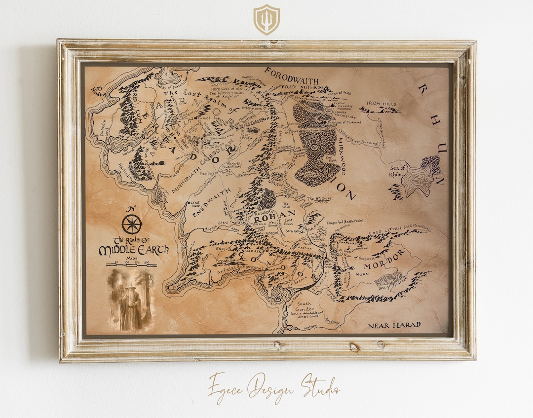 Lotr Wall Art, Middle Earth Map, Wood Engraved, Map of Middle Earth ...