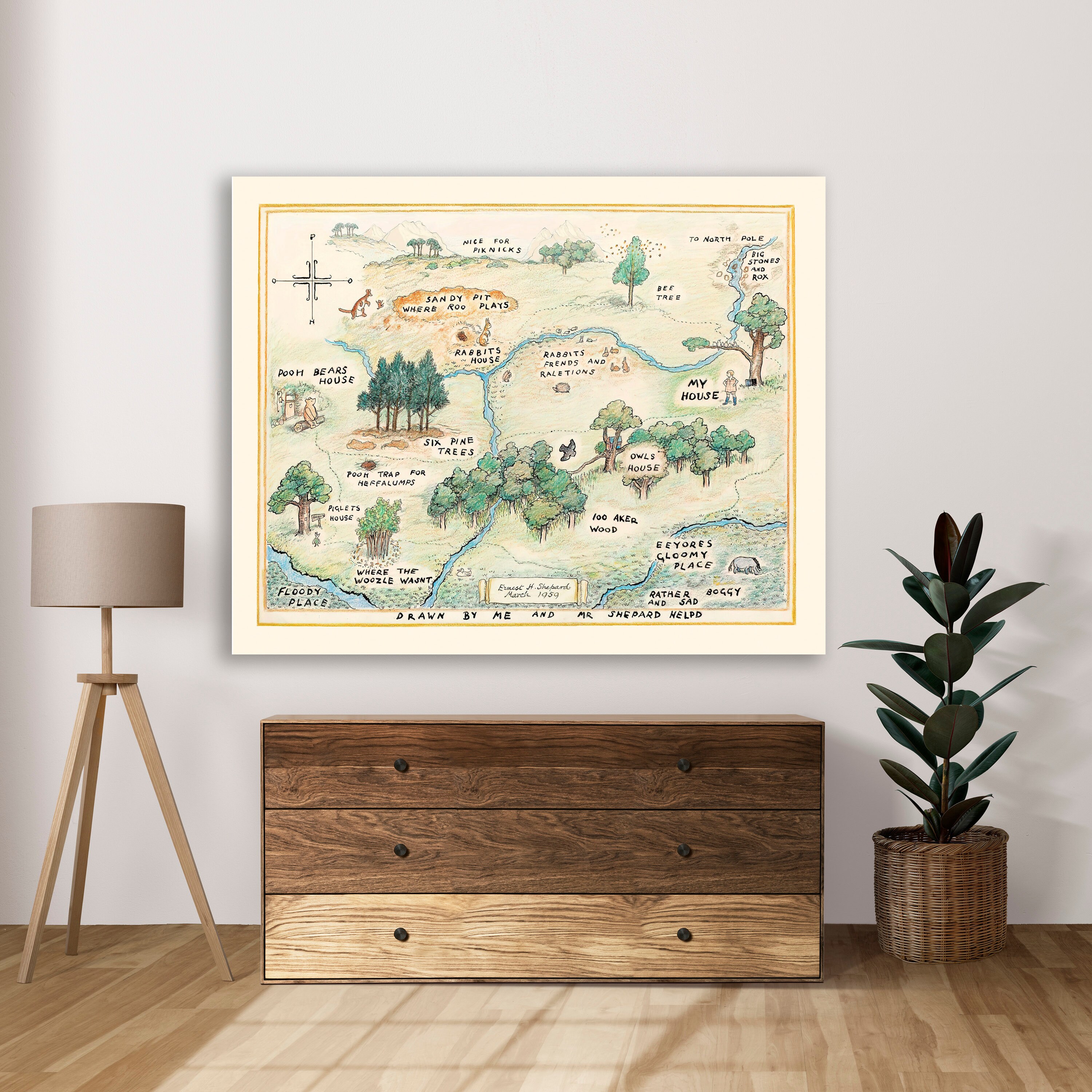 The Pooh Map, 100 Acre Wood Map, Map Canvas,pooh Wall Art, Fantasy Map ...