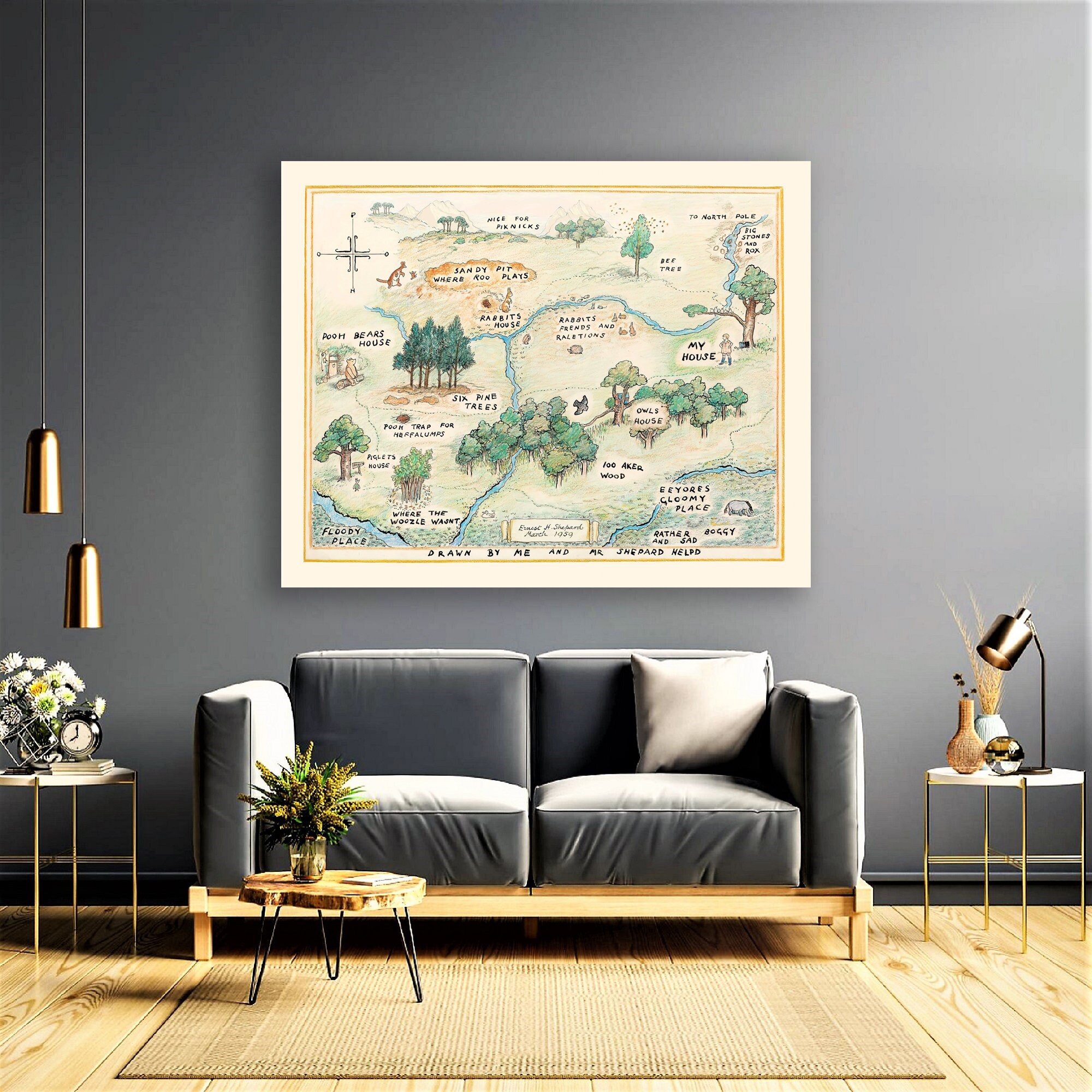 The Pooh Map, 100 Acre Wood Map, Map Canvas,pooh Wall Art, Fantasy Map ...