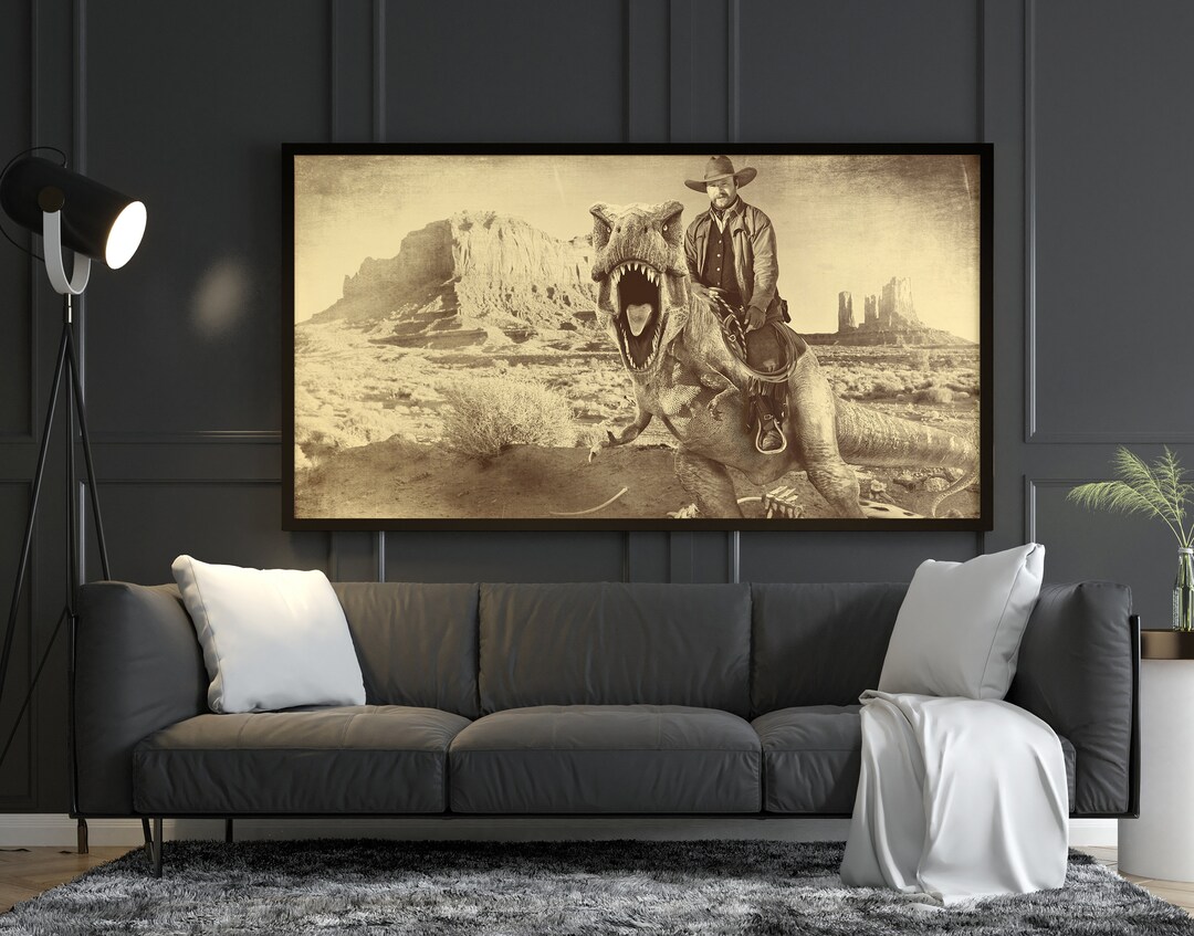 Dinosaur Cowboy, Vintage Photography, Art Poster Print, Dark Academia ...