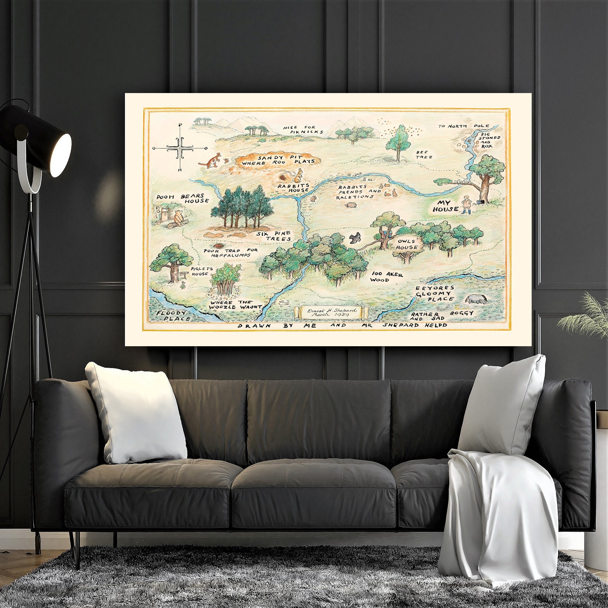 The Pooh Map, 100 Acre Wood Map, Map Canvas,pooh Wall Art, Fantasy Map ...