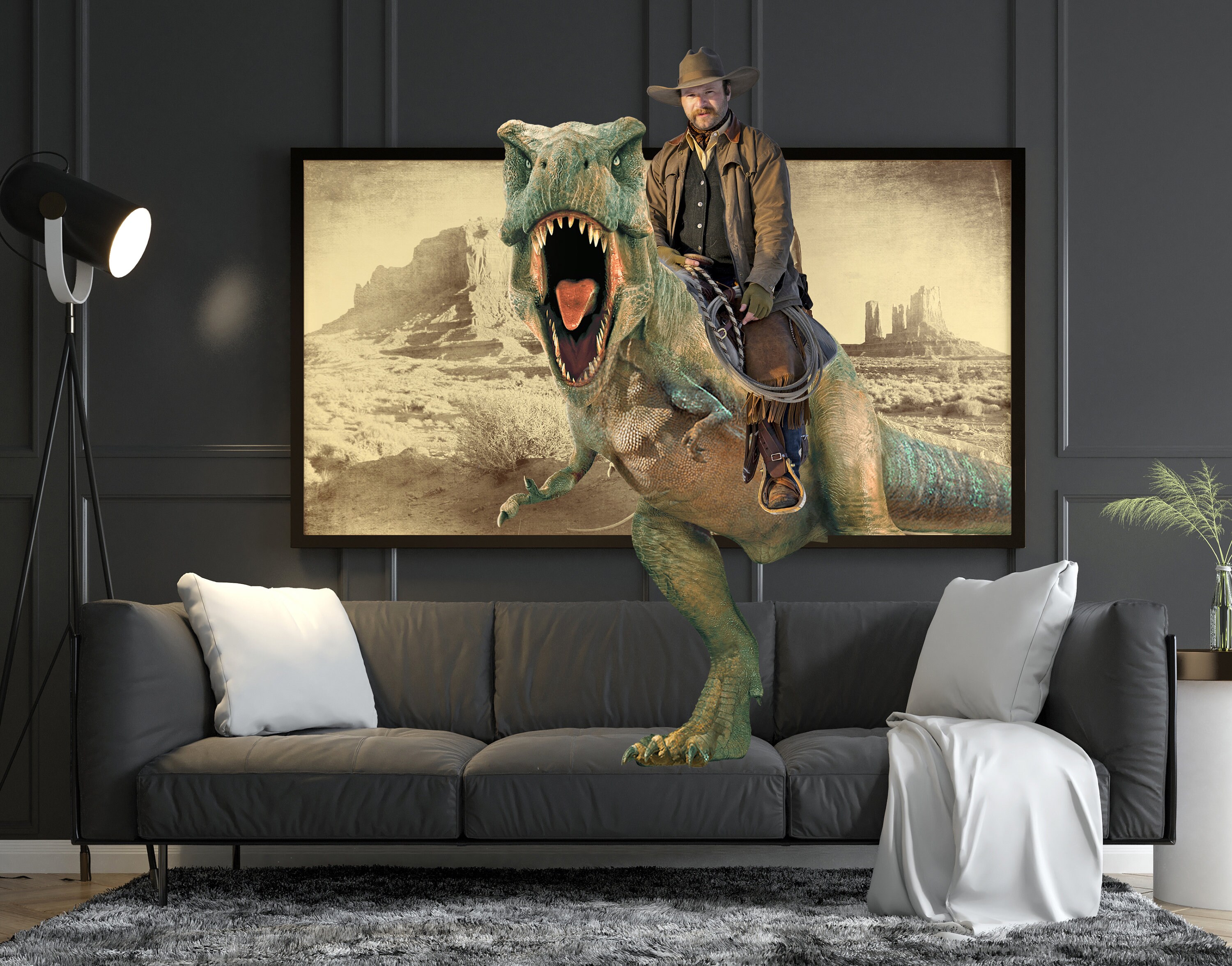 Dinosaur Cowboy, Vintage Photography, Art Poster Print, Dark Academia ...