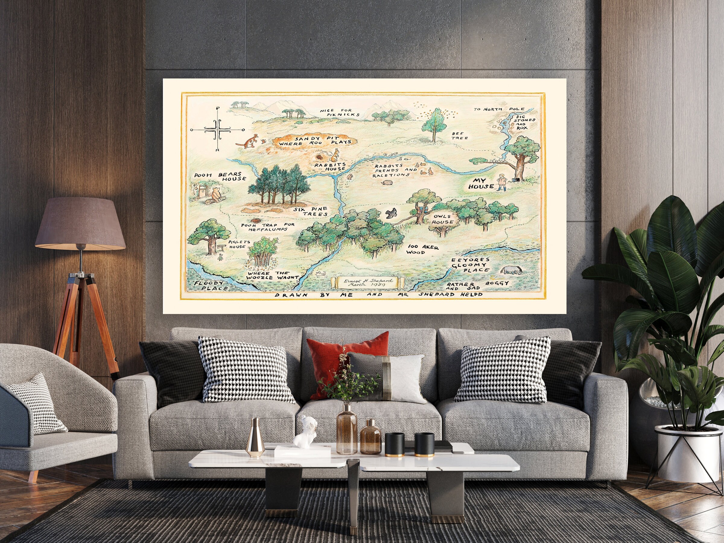 The Pooh Map, 100 Acre Wood Map, Map Canvas,pooh Wall Art, Fantasy Map ...