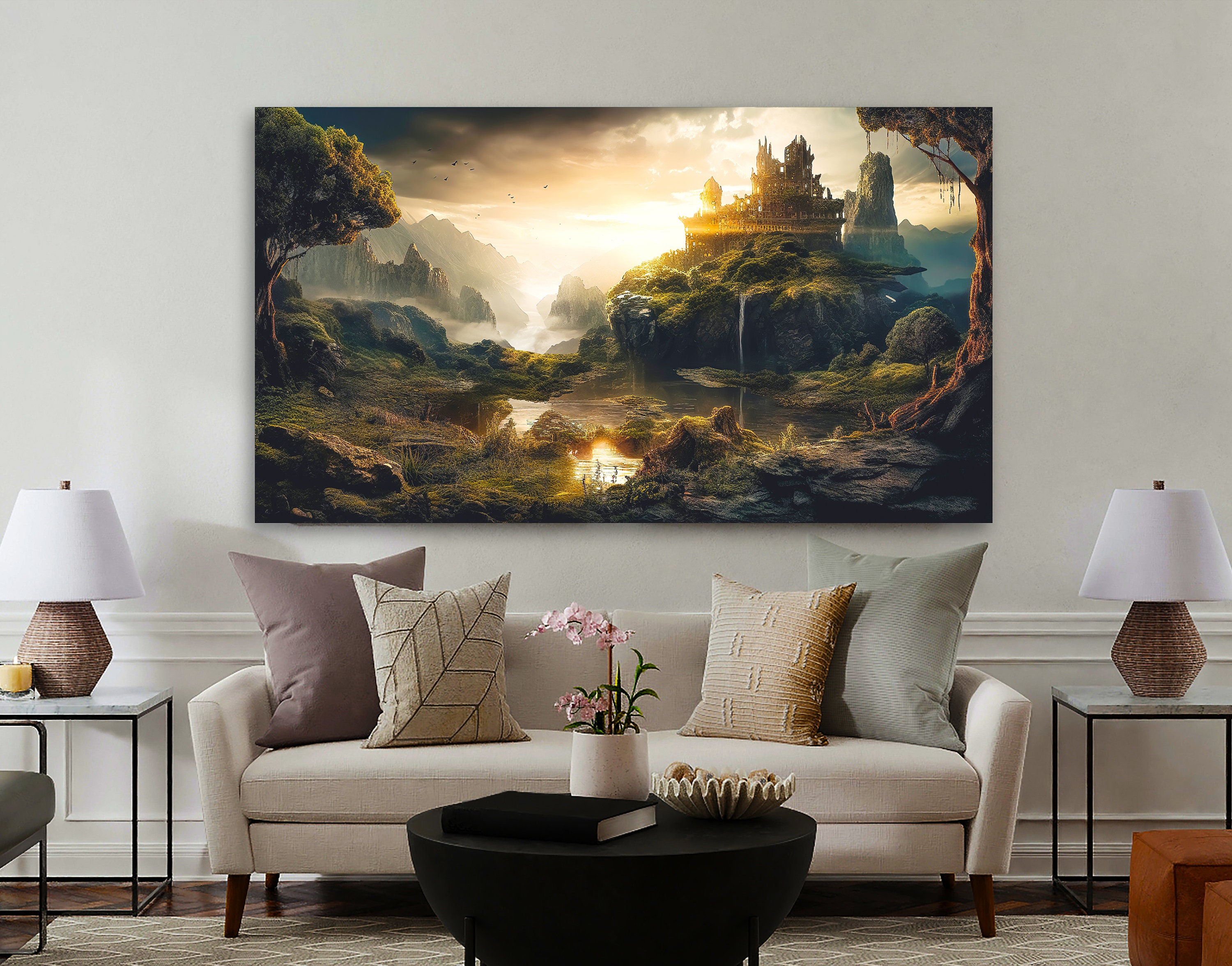 Fantasy World Poster, Fantasy Landscape, Fantasy Forest, River Canvas ...