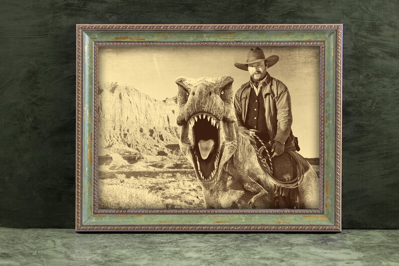Dinosaur Cowboy, Vintage Photography, Art Poster Print, Dark Academia ...