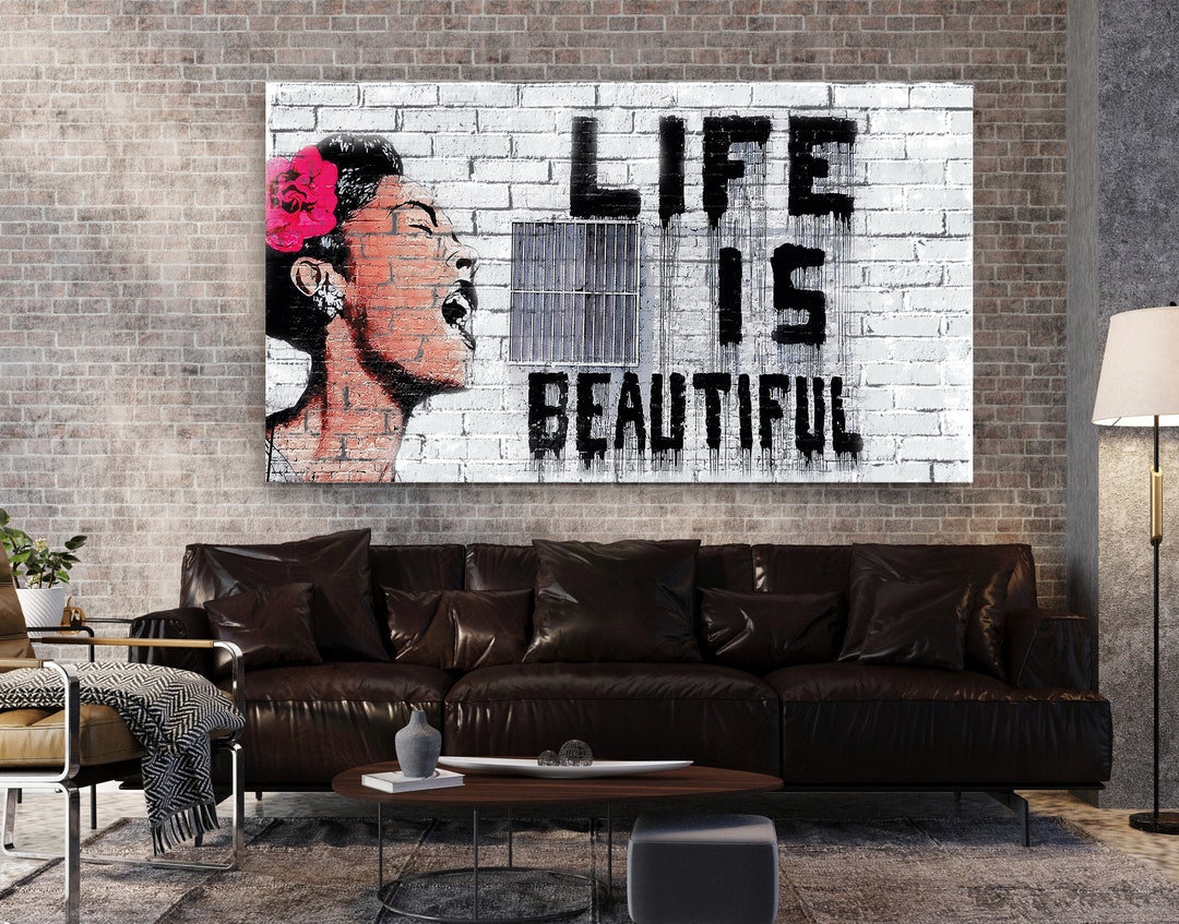 Banksy Street Art Canvas, Life is Beautiful Reproduction Wall Poster ...