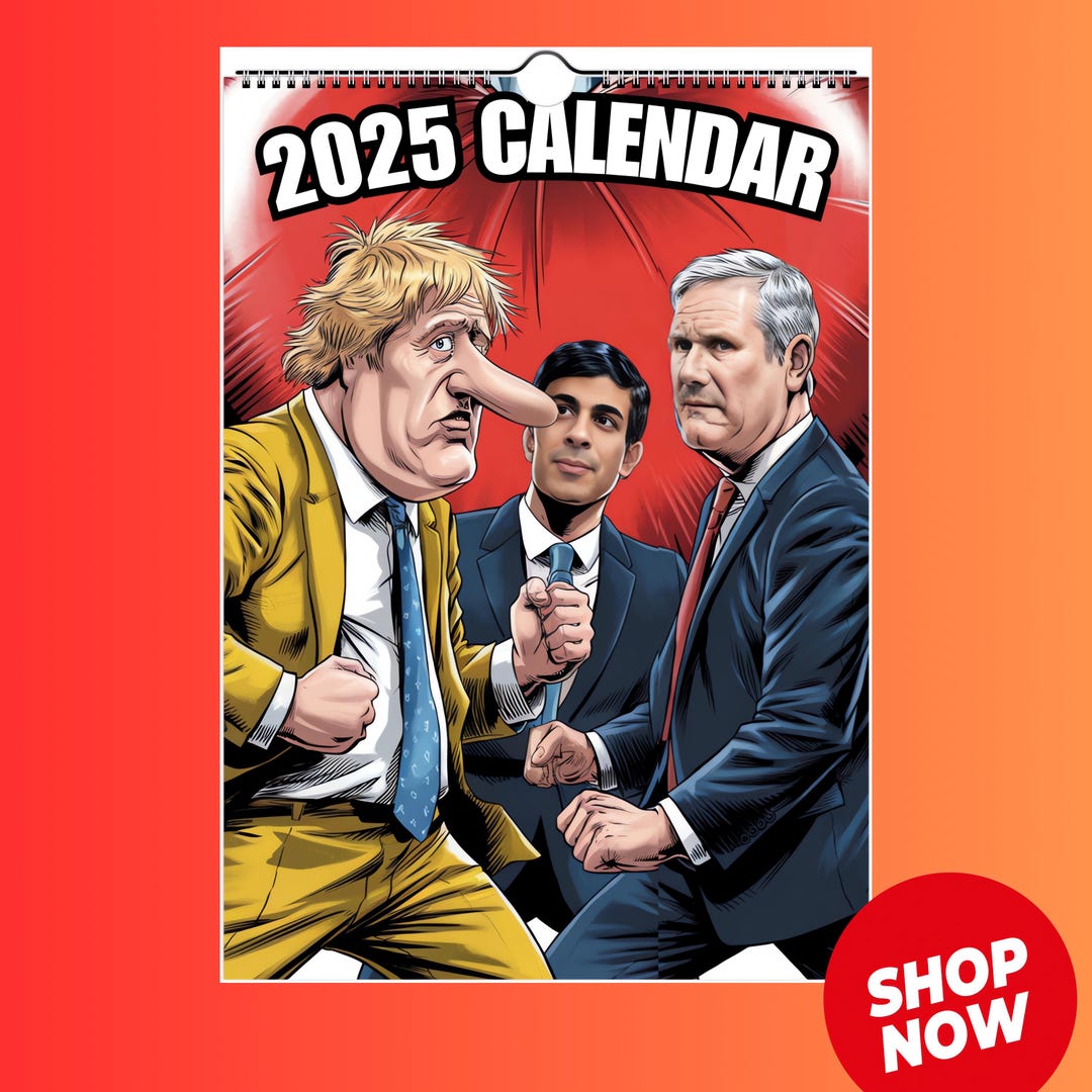 2025 UK Political Satire Calendar Funny Cartoon Art of Boris Johnson ...
