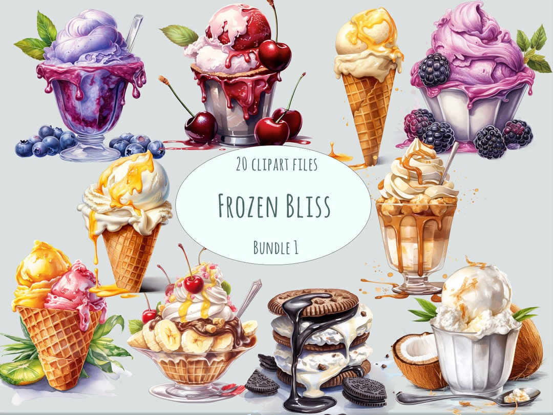 Watercolor Ice Cream Clipart, 20 High Quality PNG, Sundae Icecream Cone ...
