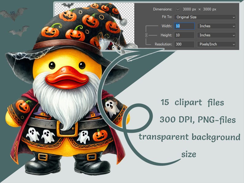 Halloween Rubber Duck Clipart Set, 15 PNG Watercolor Yellow Duckies ...