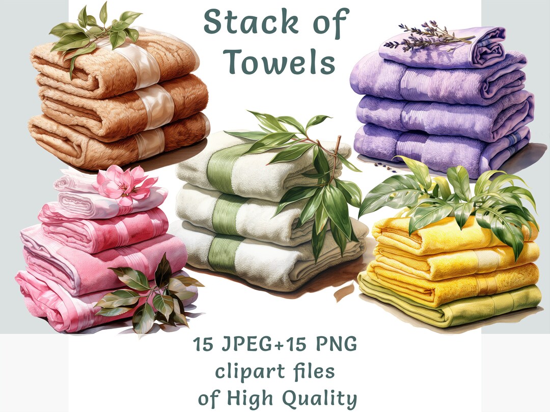 Towel Clipart | 15 PNG JPEG | Watercolor Bathroom Clipart | Commercial ...